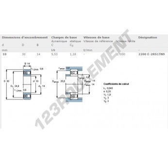 Self aligning ball bearing 2200-e-2rs1-tn9-skf - 10x30x14 mm | 123bear