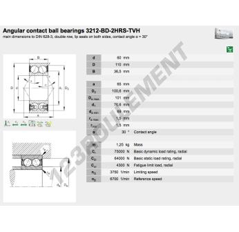 Deep groove ball bearing 3212-bd-2hrs-tvh-fag - 60x110x36.5 mm | 123be