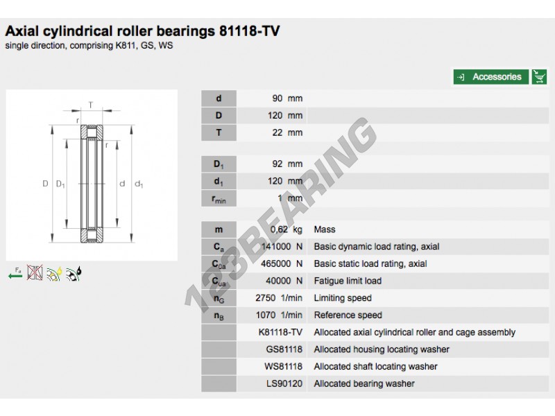 Cylindrical 81118M Cylindrical Roller Thrust Bearings Bronze Cage ...